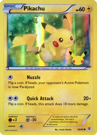 Pikachu (26/83) (20th Anniversary) [XY: Generations] – Card Cycle